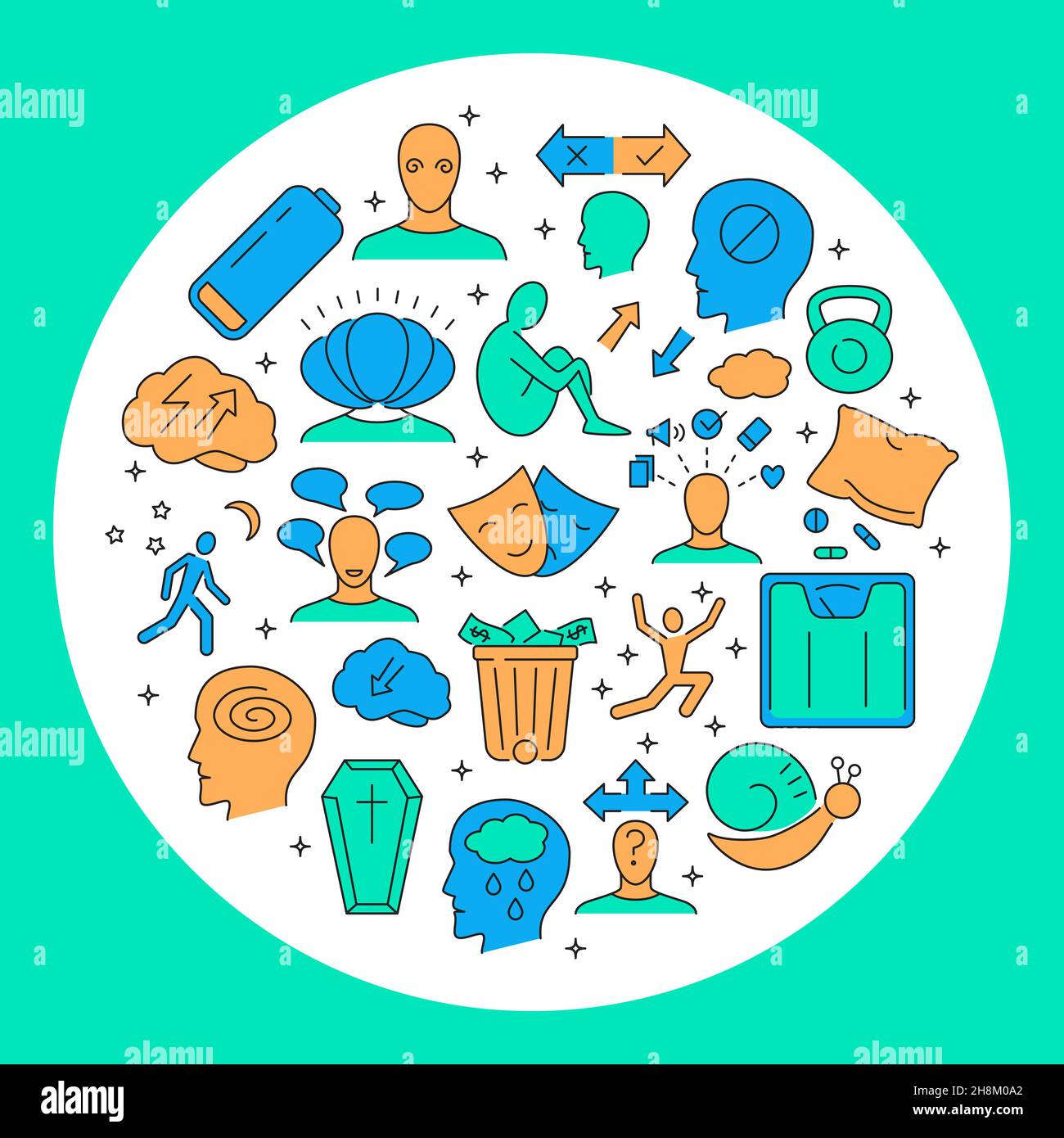Mental disorder round concept banner in line style. Mood disorder ...