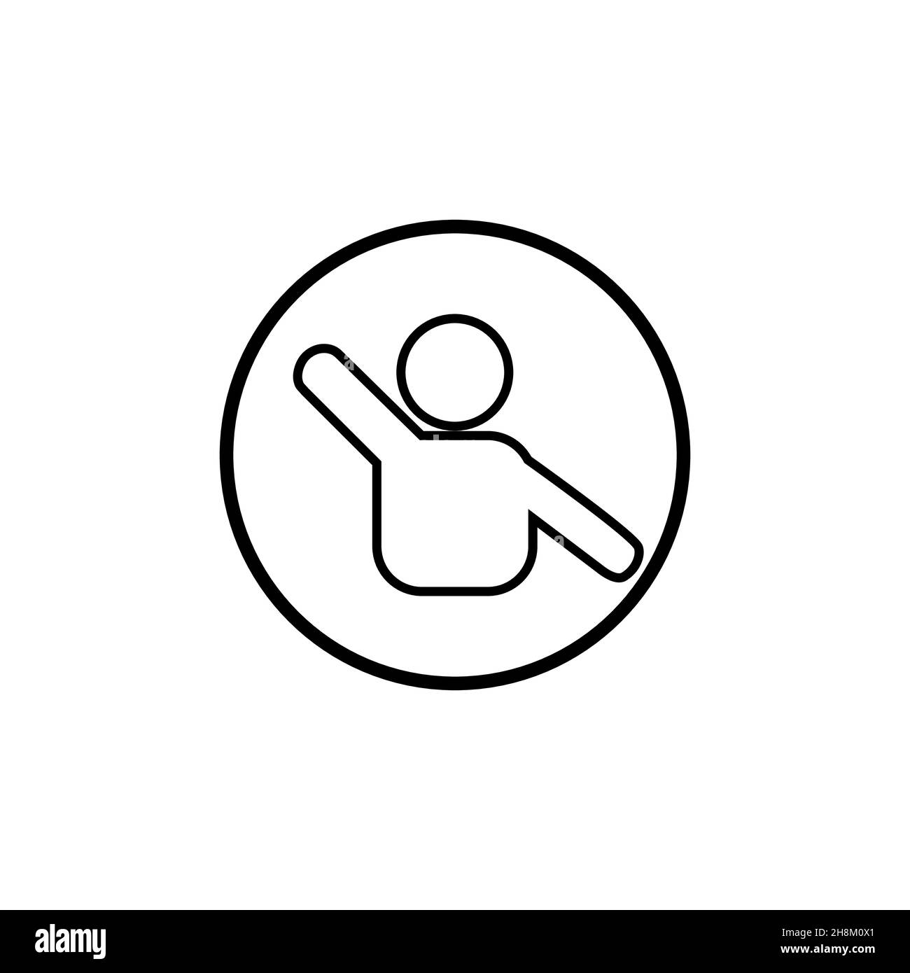 Man waving outline round vector icon isolated on white background Stock ...