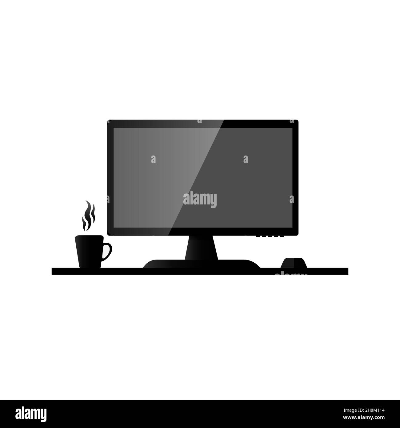 Computer monitor. A cup of coffee, tea. Black color. Vector image Stock ...