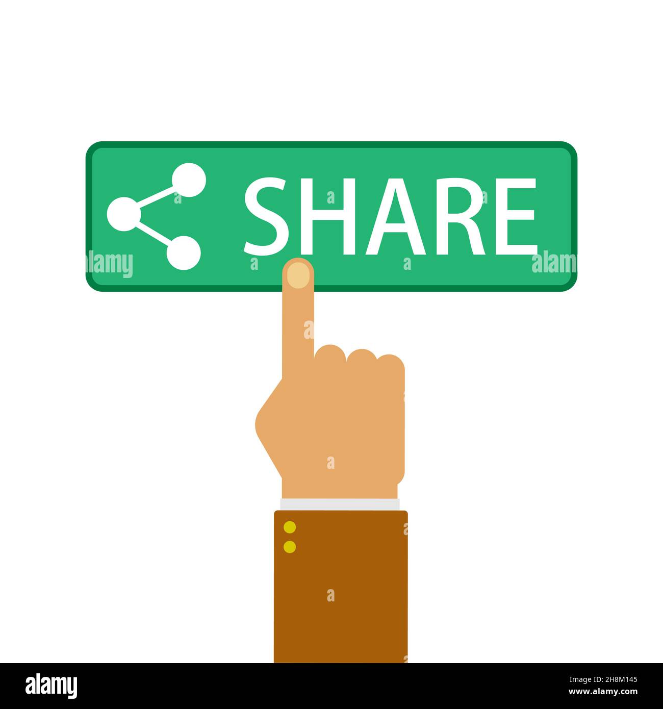 Sharing button. Hand pressing icon share. Vector illustration flat ...