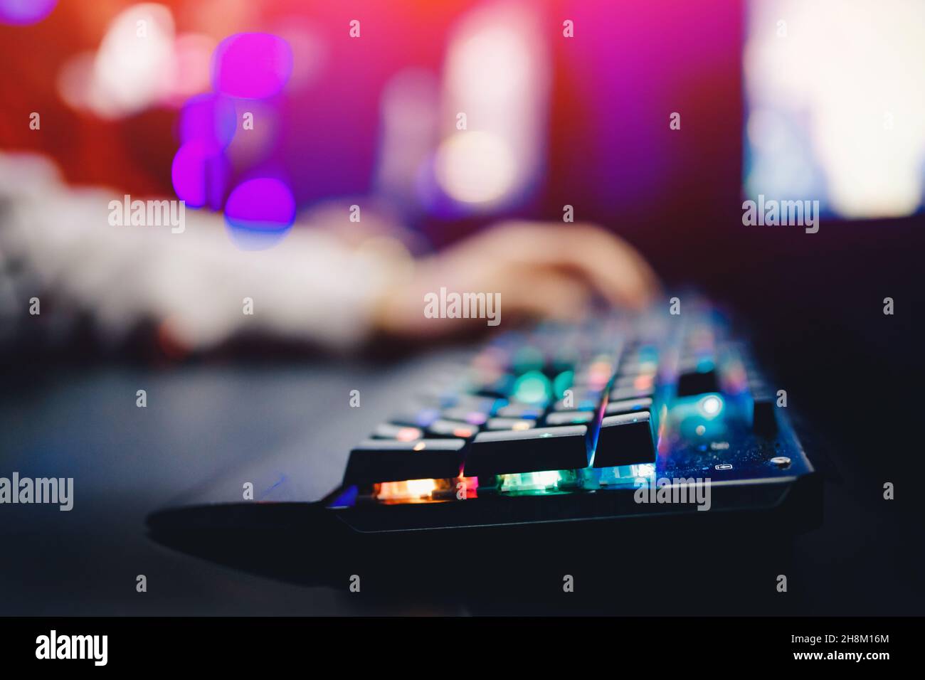 Professional cyber video gamer studio room with personal computer ...