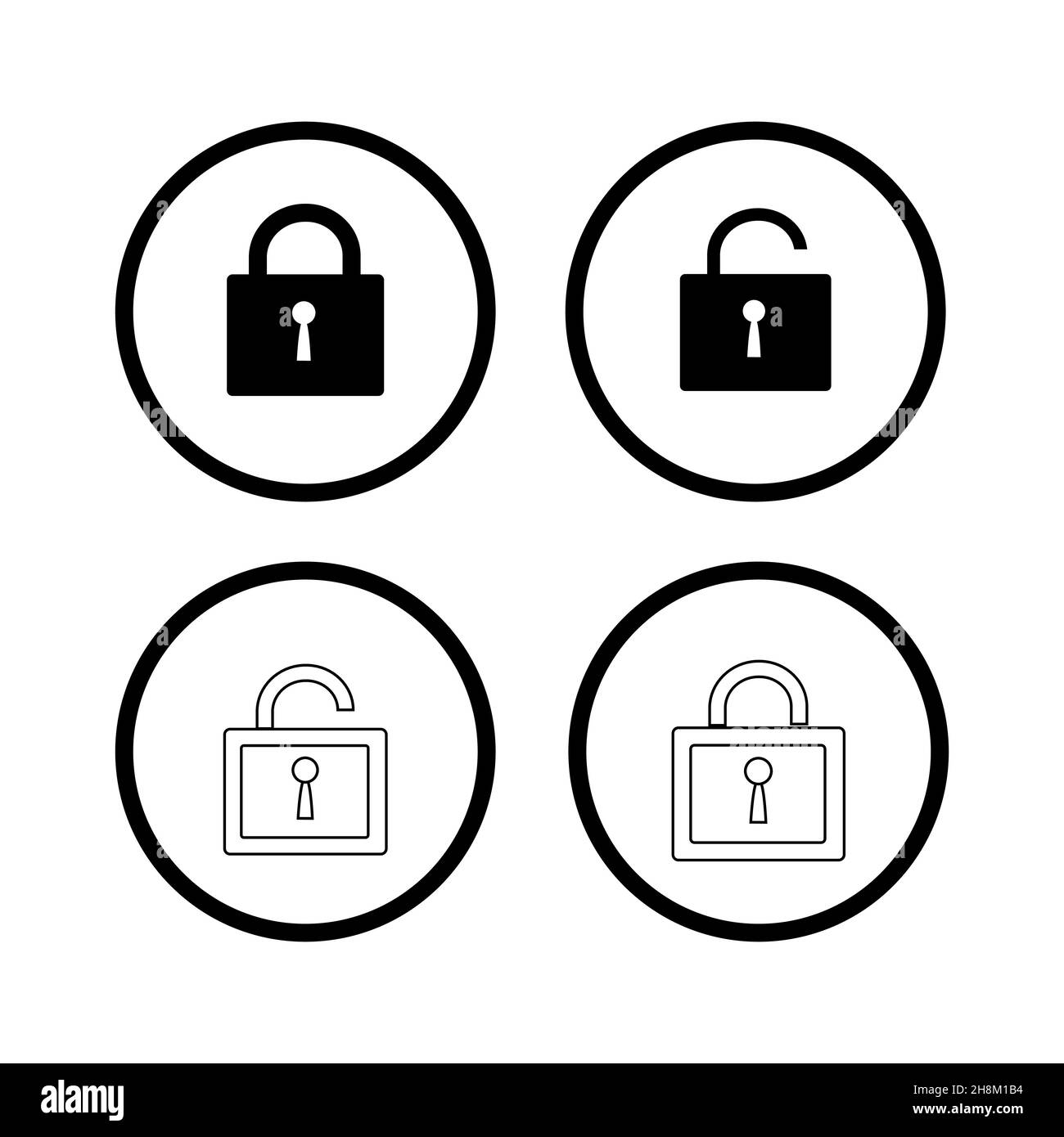 Set of locks icons, round icon, vector isolated on white background ...