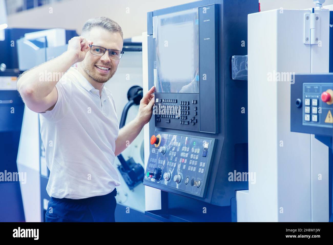 Concept happy engineer industry metal workshop. Industrial worker ...