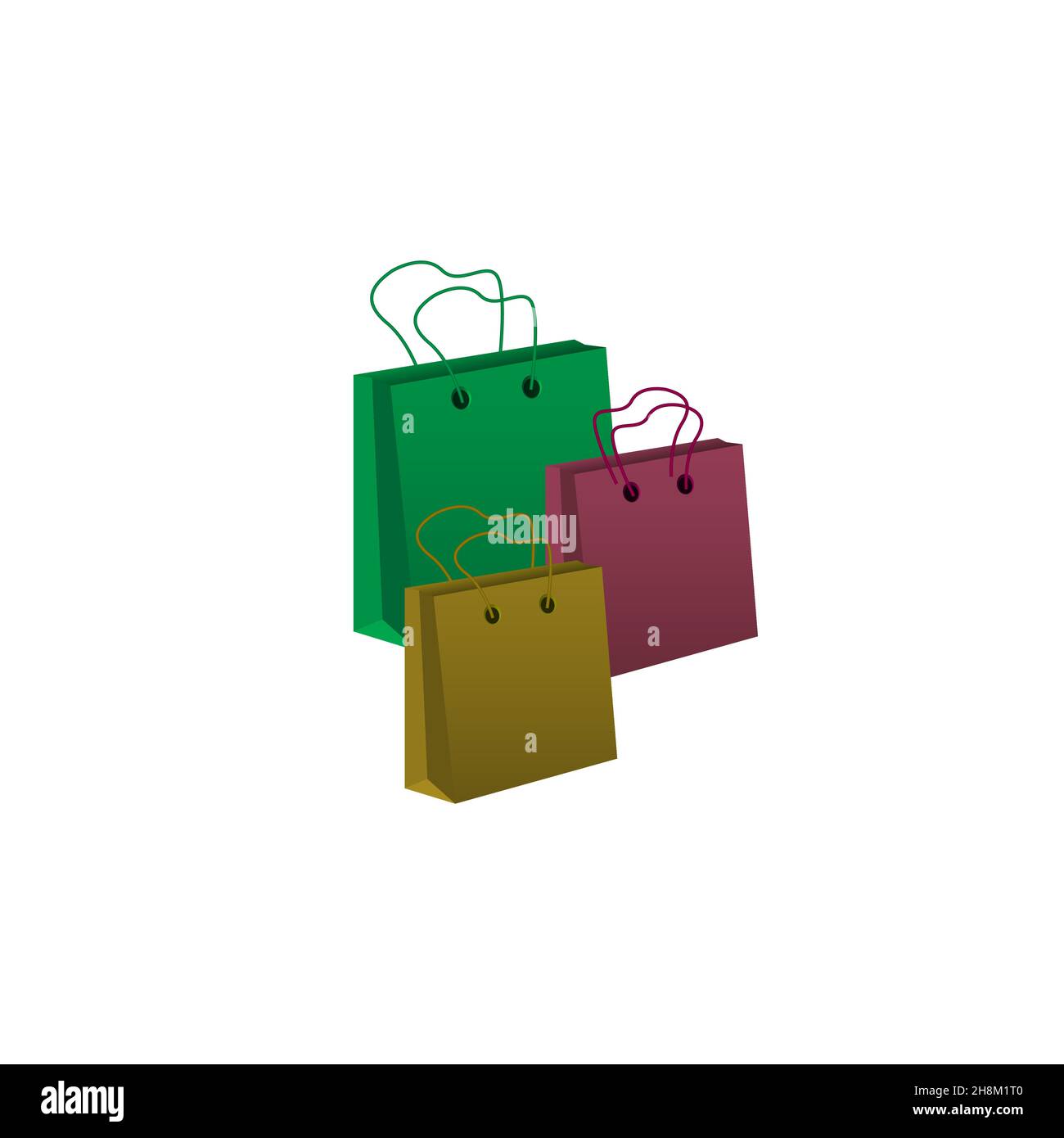 Paper shopping bags in three colors, 3D, vector illustration Stock ...