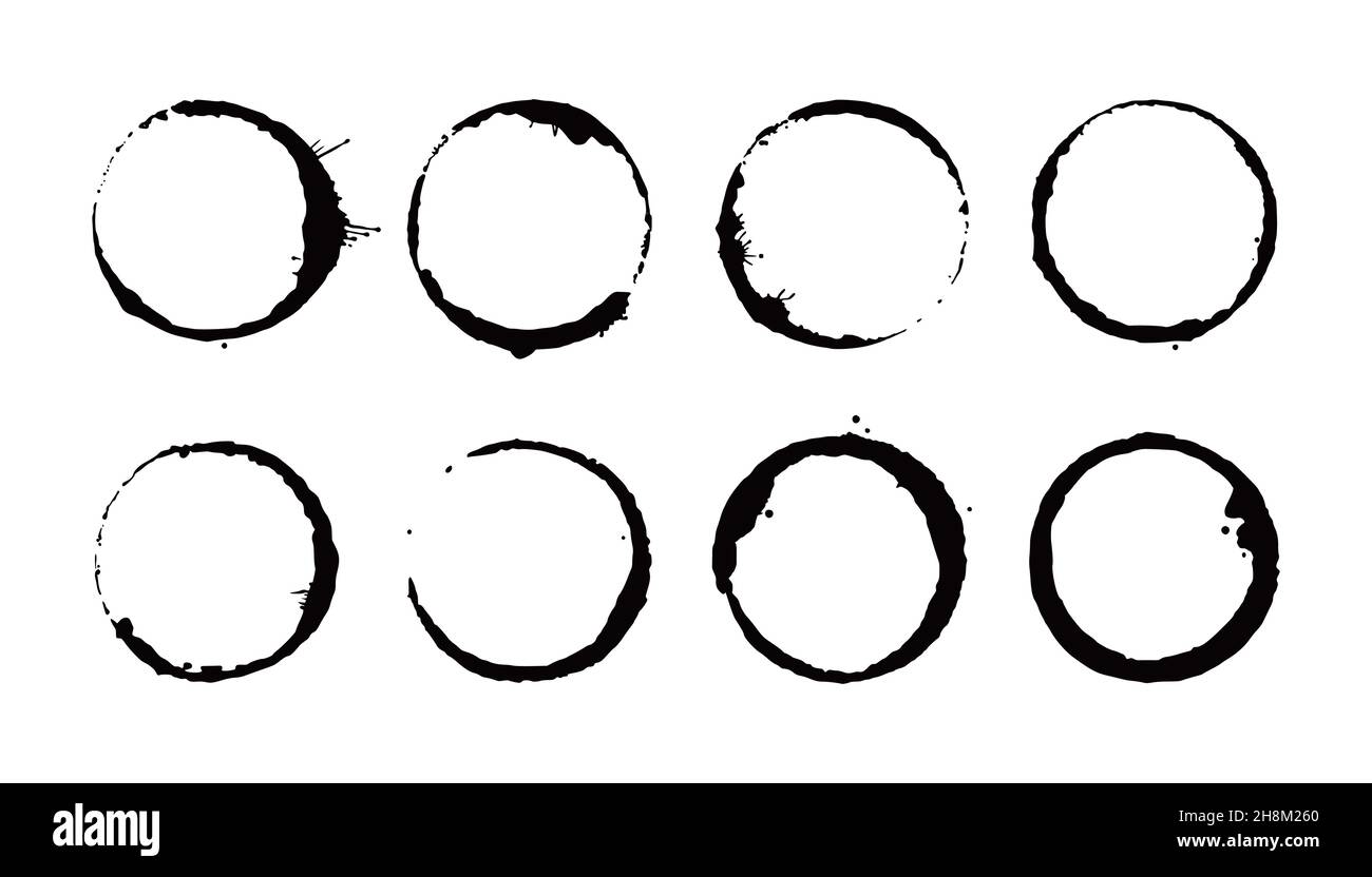 Coffee stain ring set. Vector illustration. Drink stain stamp with ...