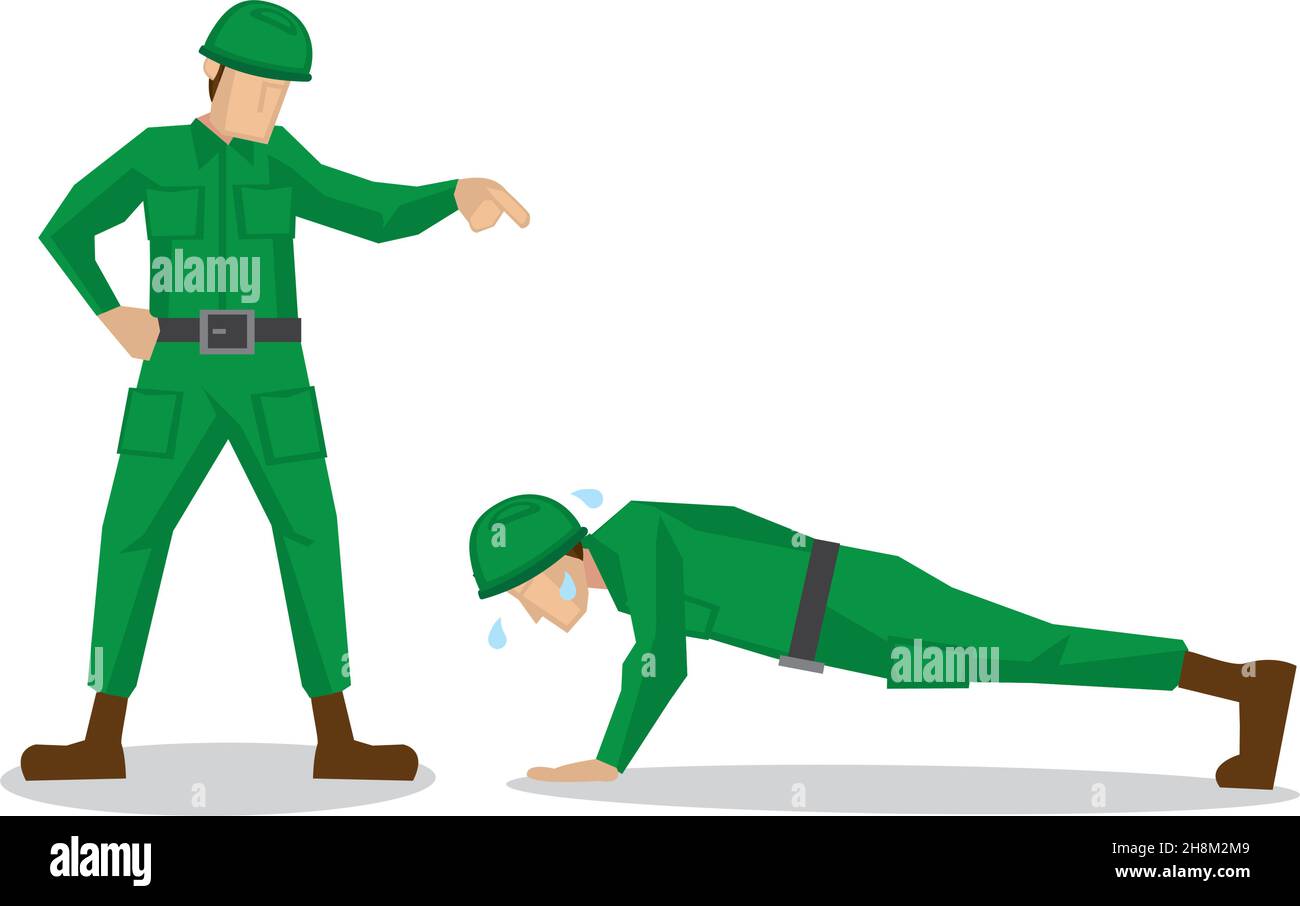 Army officer punish a soldier. Concept of discipline and order. Flat ...