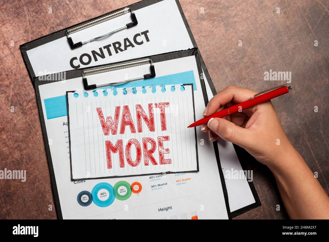 Hand writing sign Want More. Business showcase Not having enough of ...