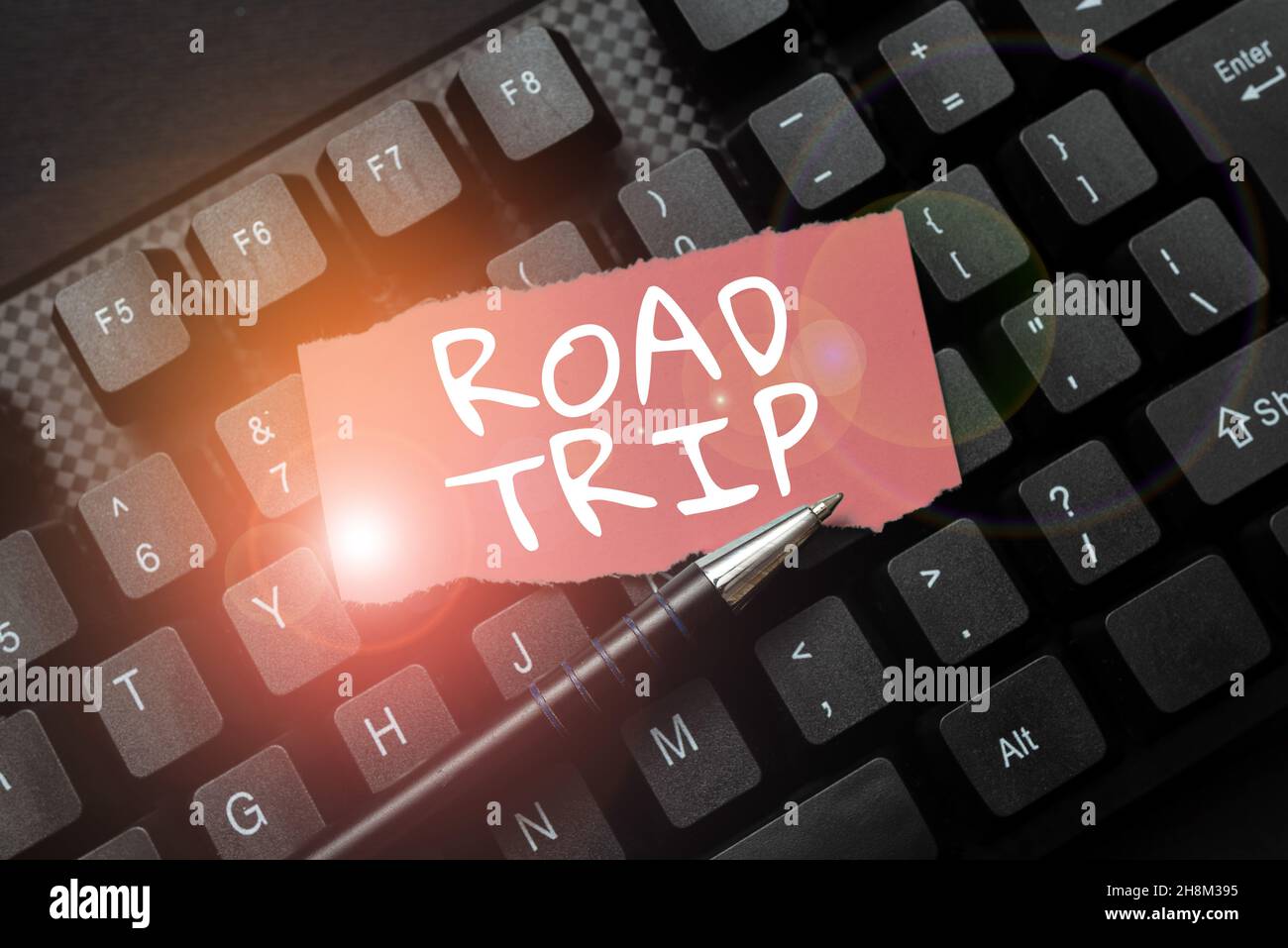 Hand writing sign Road Trip. Conceptual photo long distance journey on ...