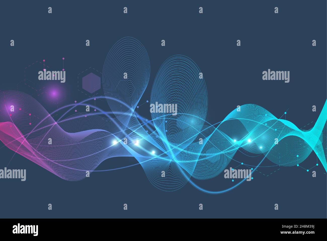 Science network pattern, connecting lines and dots. Technology hexagons ...