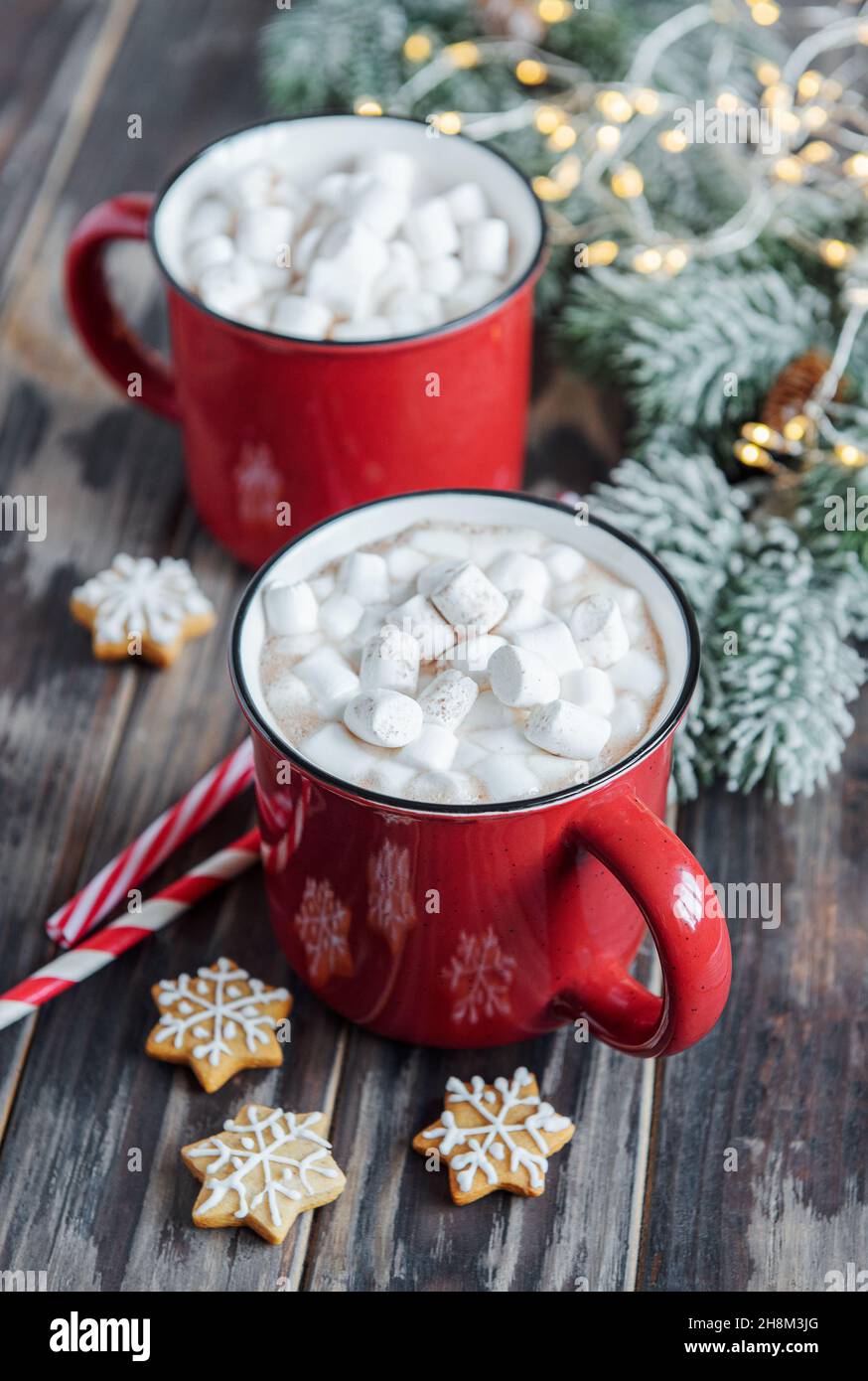 Christmas hot cocoa in the red cup Stock Photo - Alamy