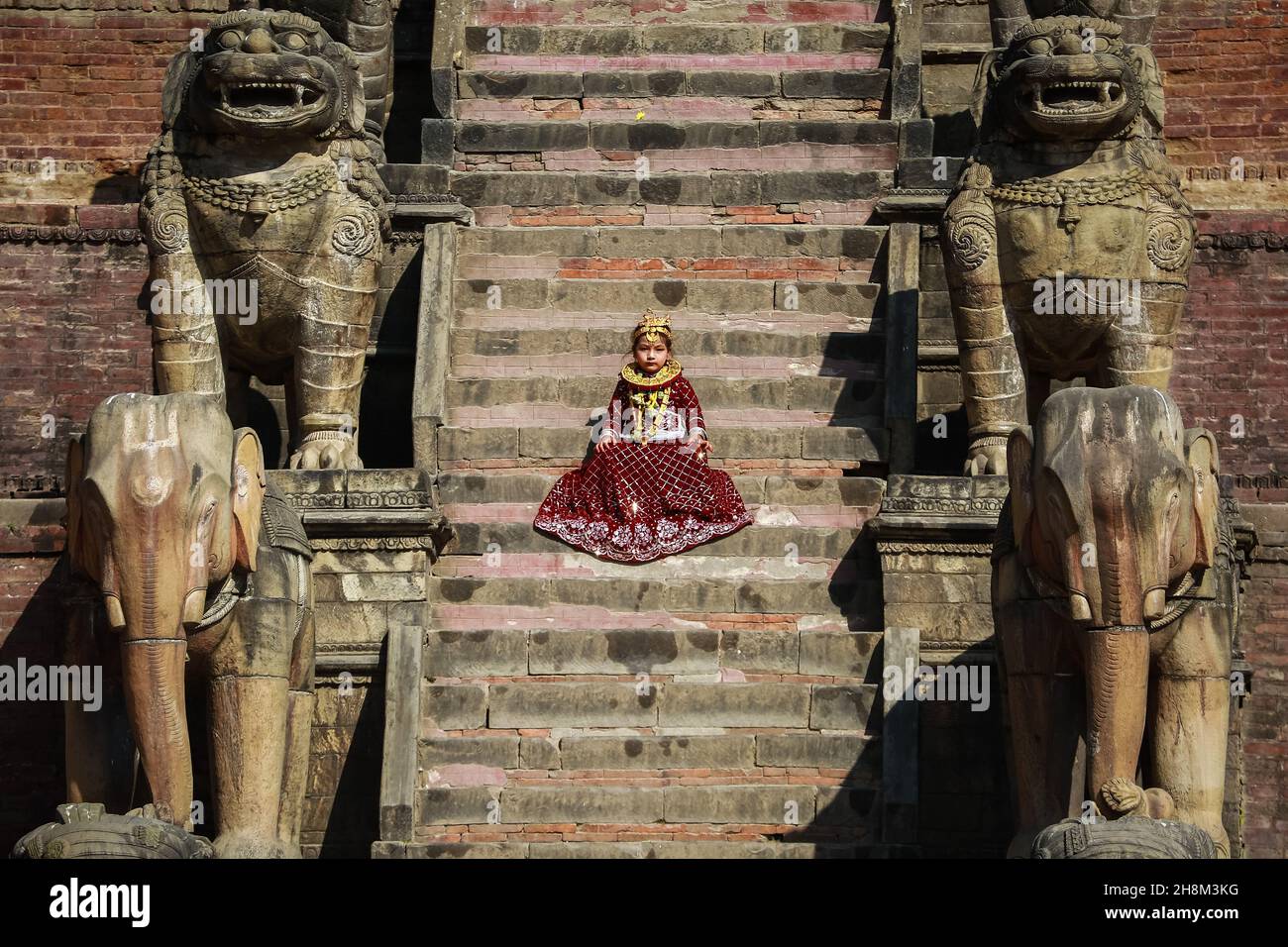 Bhaktapur, Bagmati, Nepal. 1st Dec, 2021. A girl donned in traditional ...