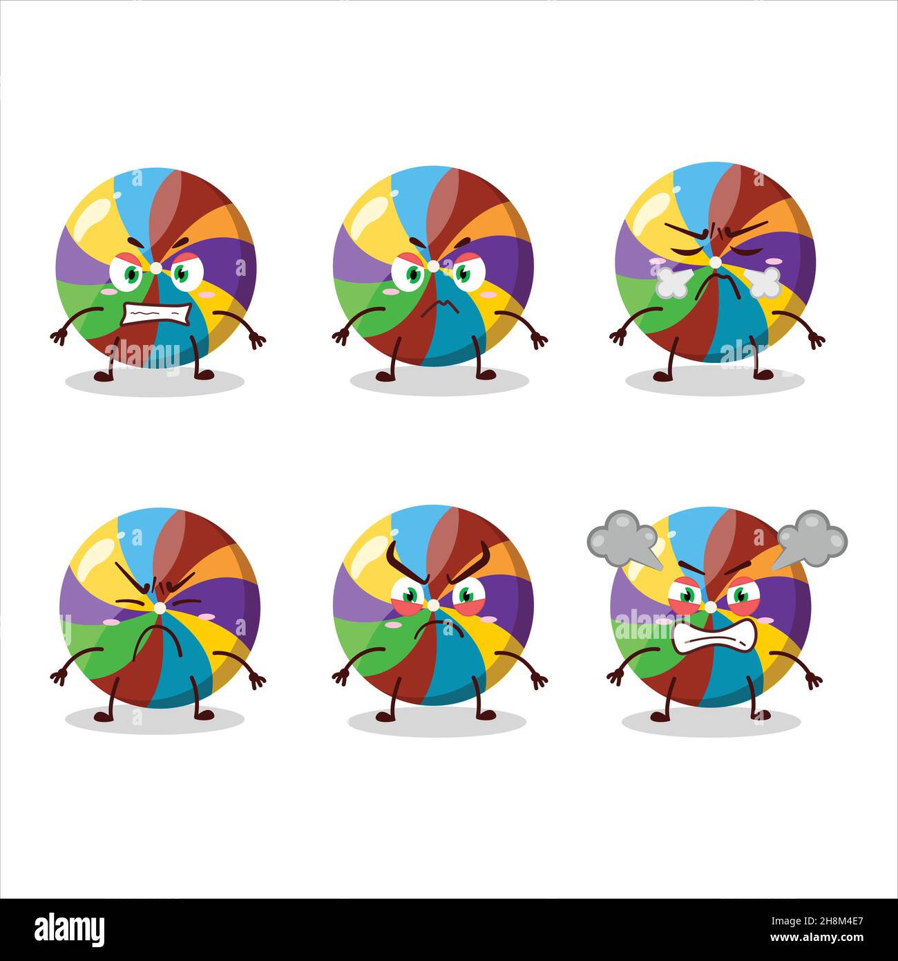 Rainbow candy cartoon character with various angry expressions. Vector ...