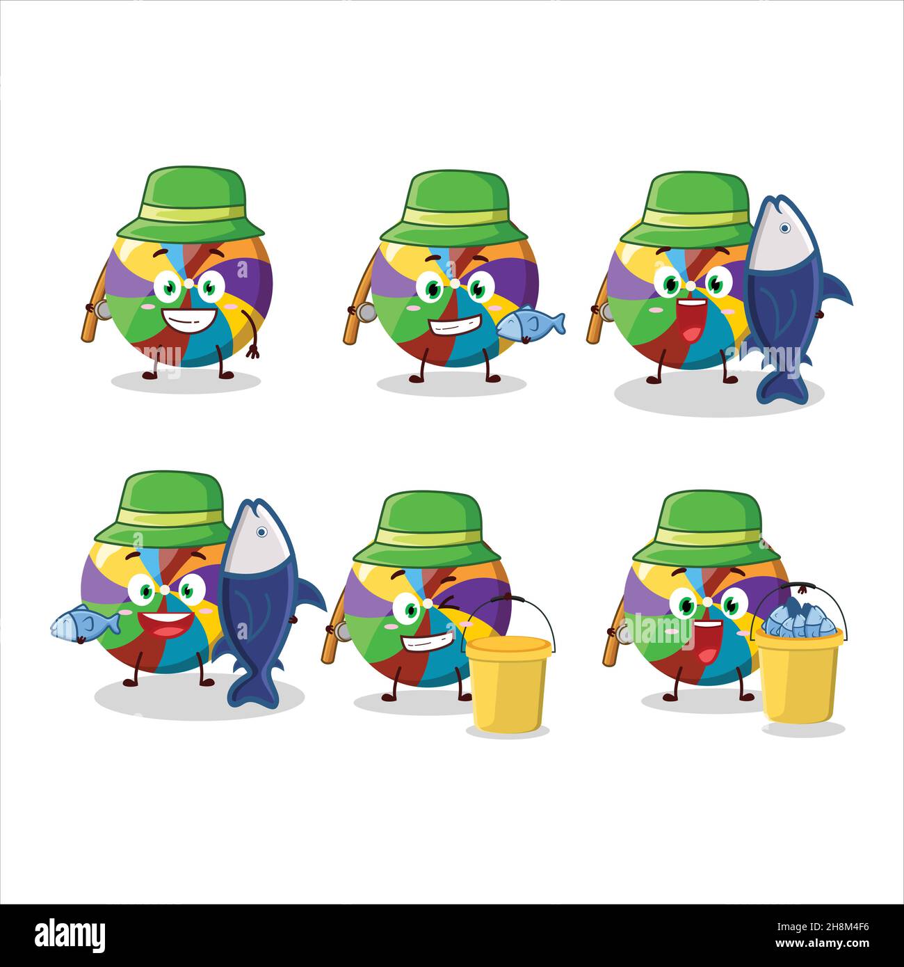 A fisherman rainbow candy cartoon picture catch a big fish. Vector ...