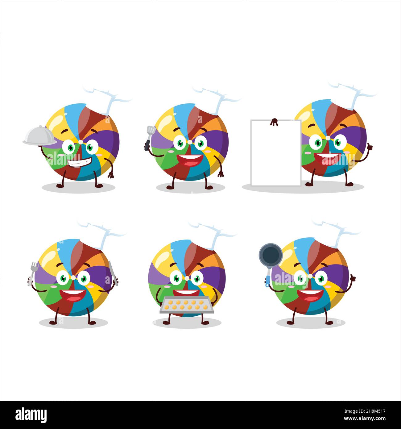 Cartoon character of rainbow candy with various chef emoticons. Vector ...