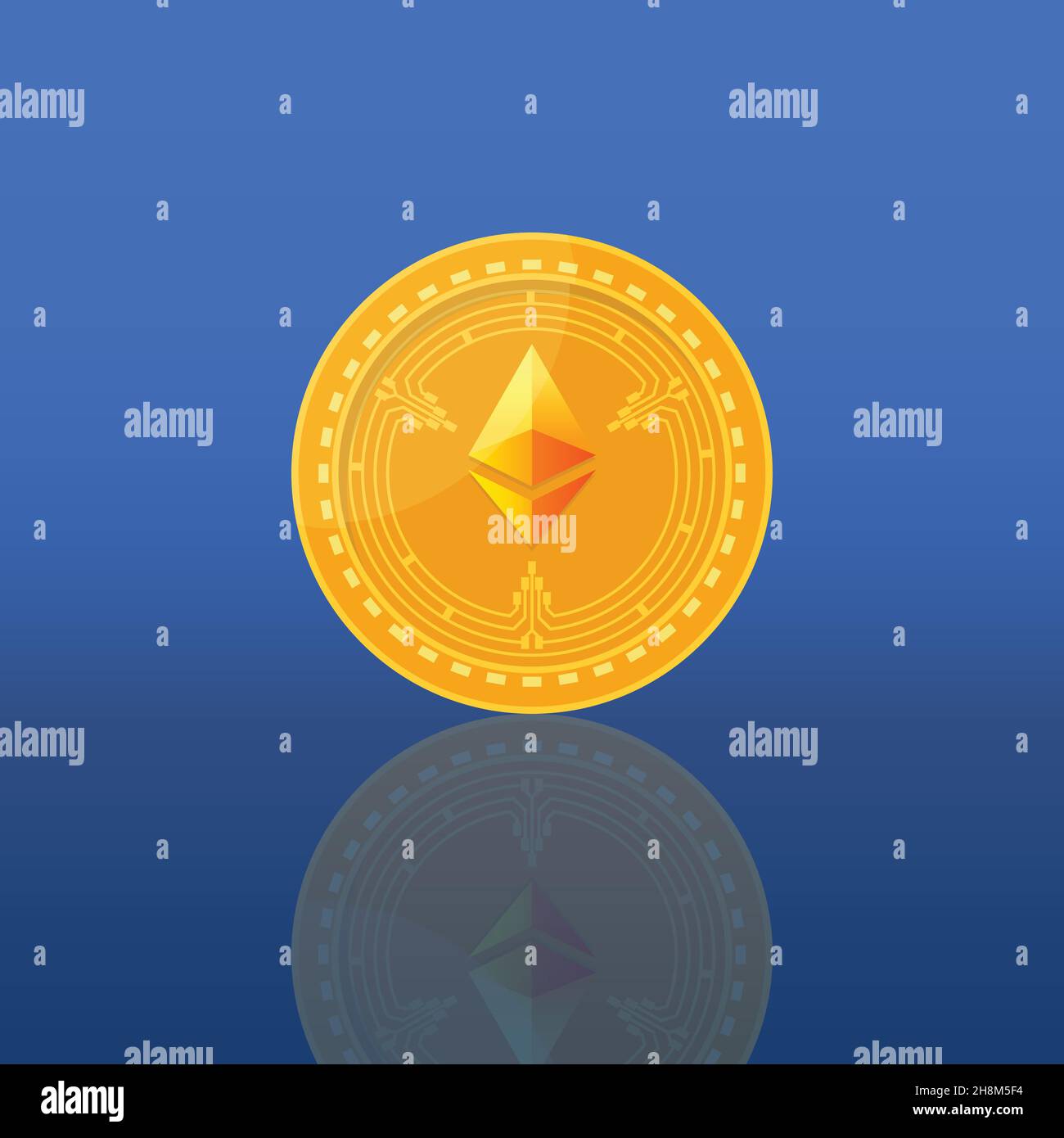 Golden Ethereum coin. Crypto currency blockchain coin. Vector ...