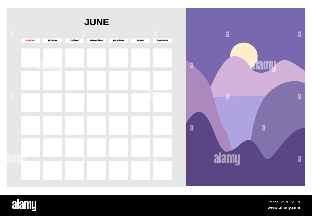 Calendar Planner June summer month. Minimal abstract contemporary ...