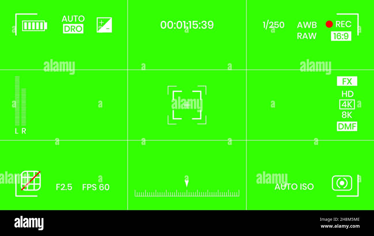 Green colored chroma key camera rec frame viewfinder overlay background ...