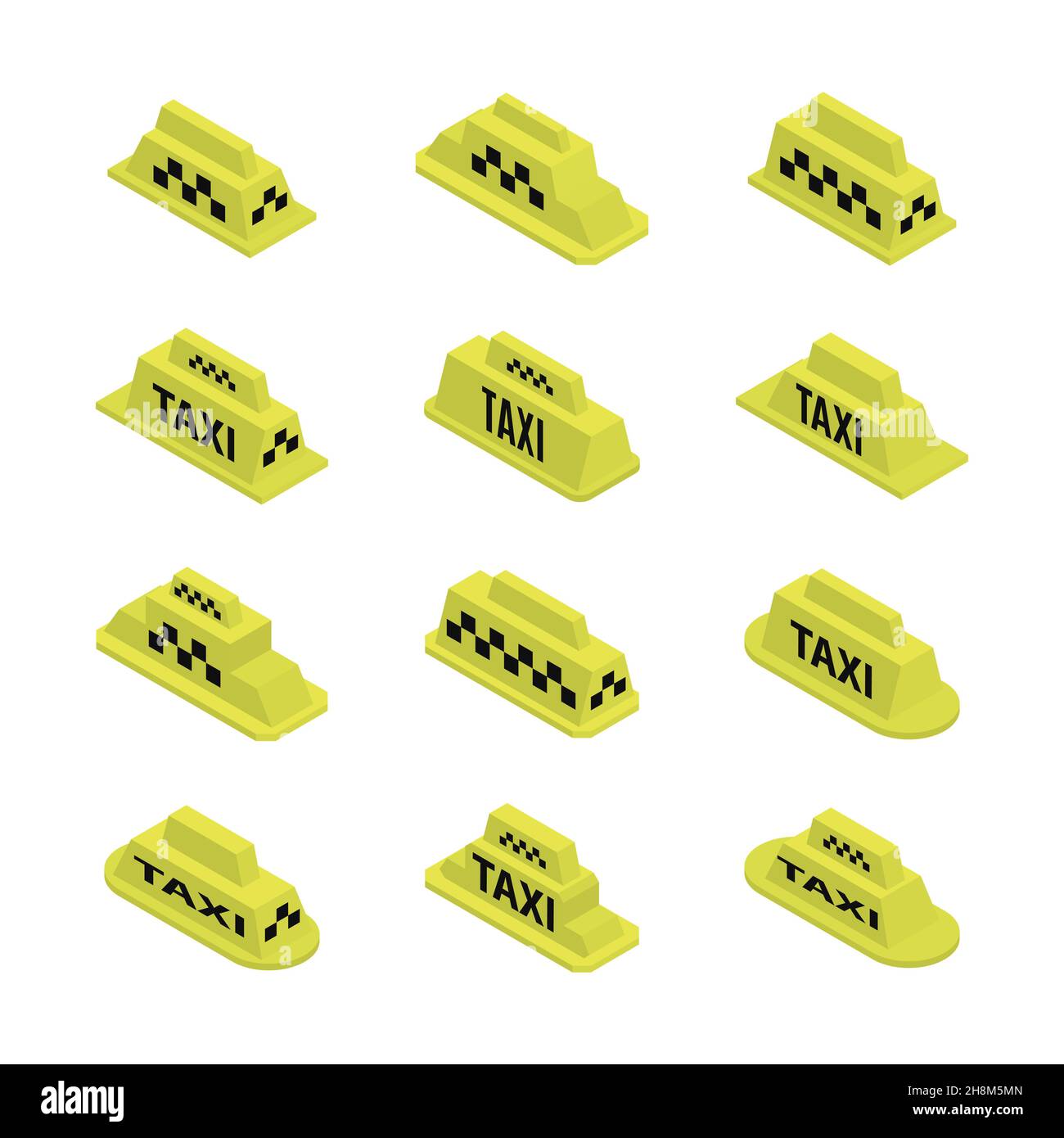 Green taxi checkers set. Flat 3D isometric style, vector illustration ...