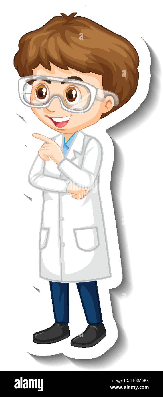 Scientist boy cartoon character sticker illustration Stock Vector Image ...