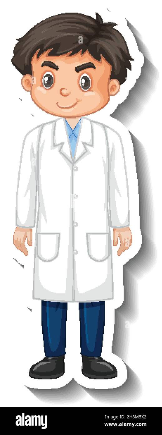 Scientist student boy cartoon character sticker illustration Stock ...