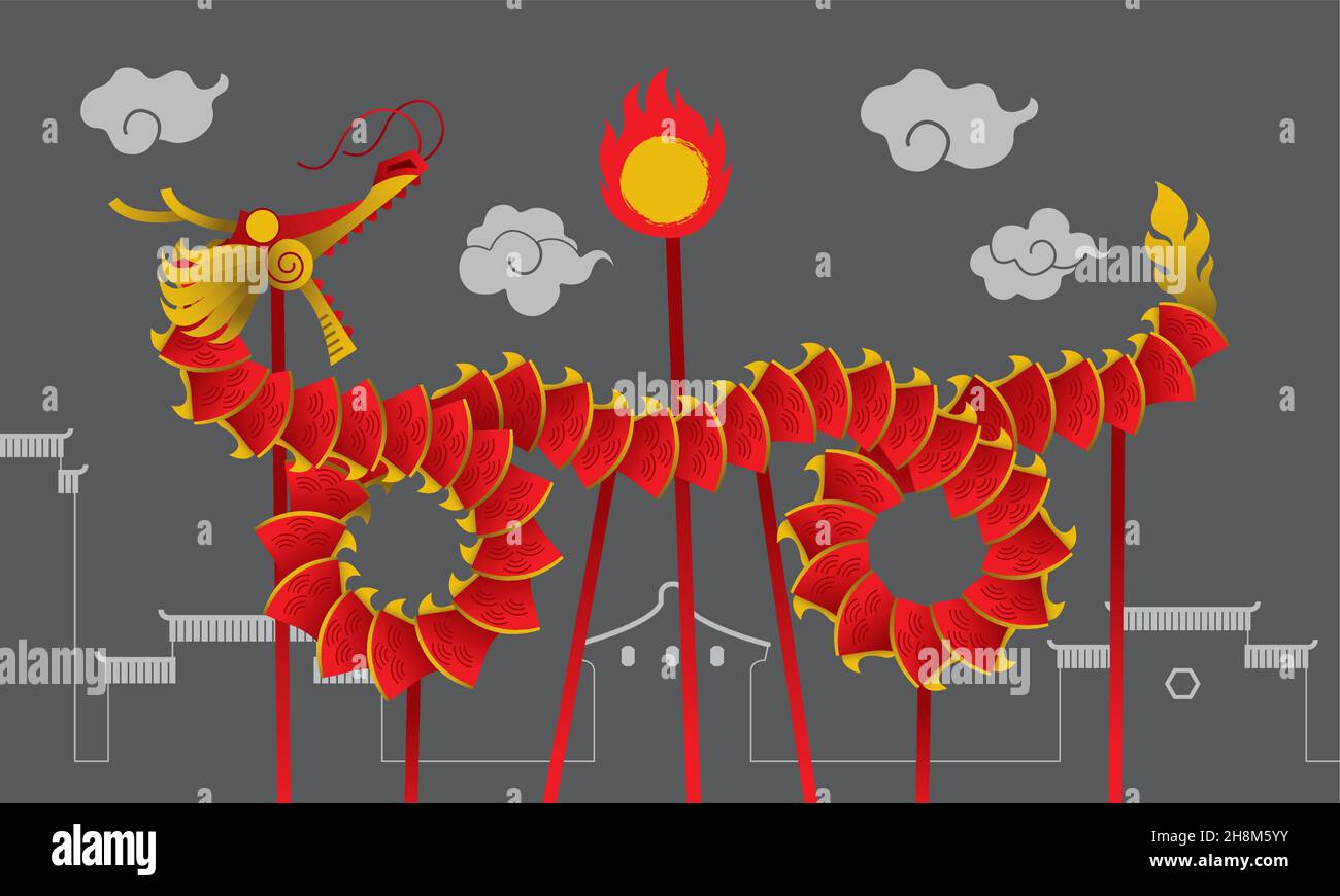 Traditional Chinese dragon dance performance Stock Vector Image & Art ...