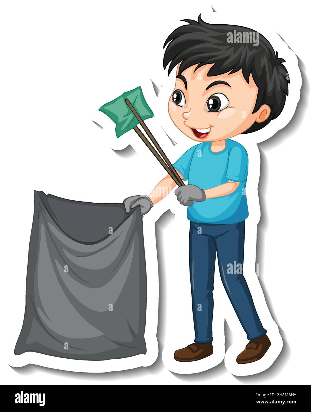 A boy collecting garbage trash cartoon character illustration Stock ...