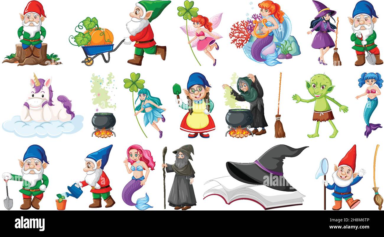 Set of fantasy fairy tale characters and elements illustration Stock ...