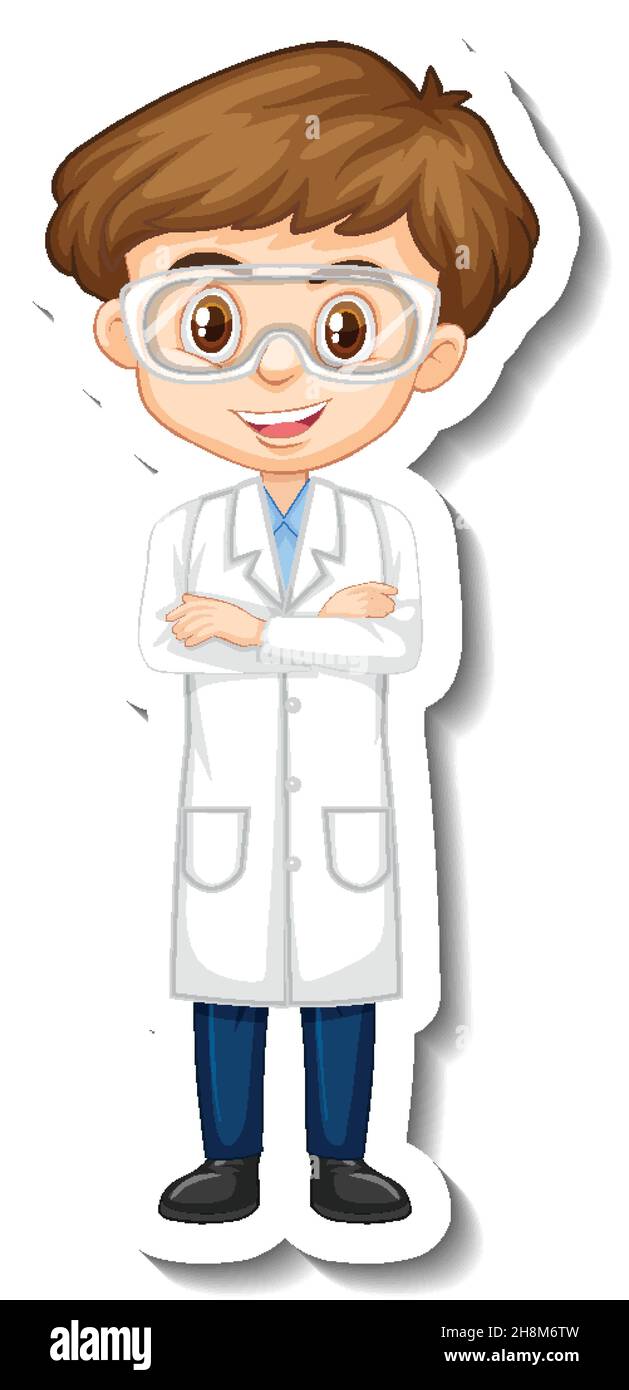 Scientist boy cartoon character sticker illustration Stock Vector Image ...