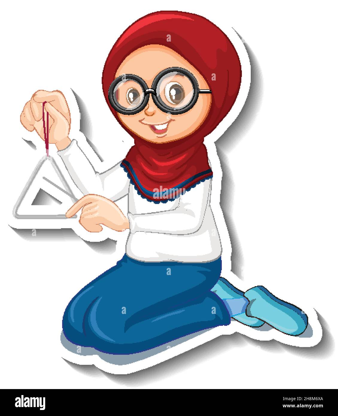 Muslim girl playing triangle cartoon character sticker illustration ...