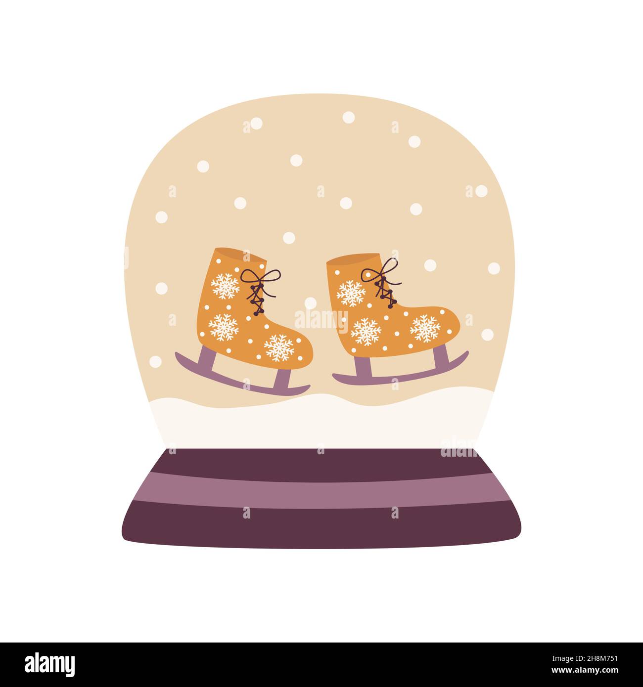 Glass ball with skates with a snowflakes. Winter present, ice skating ...