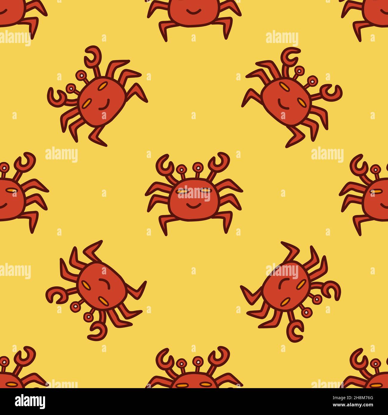 Seamless pattern Cute happy crab. Colorful vector illustration hand ...