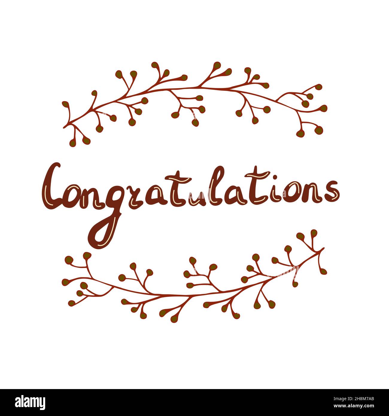 Congratulations lettering. Two twigs with berries in the form of a ...