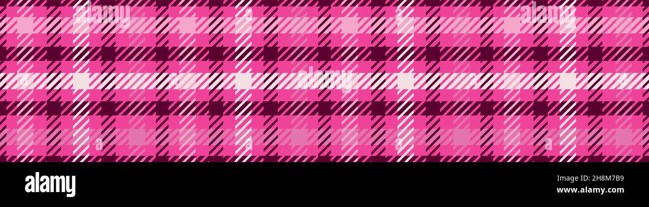 Girly pink seamless plaid vector border. Gingham bright color checker ...