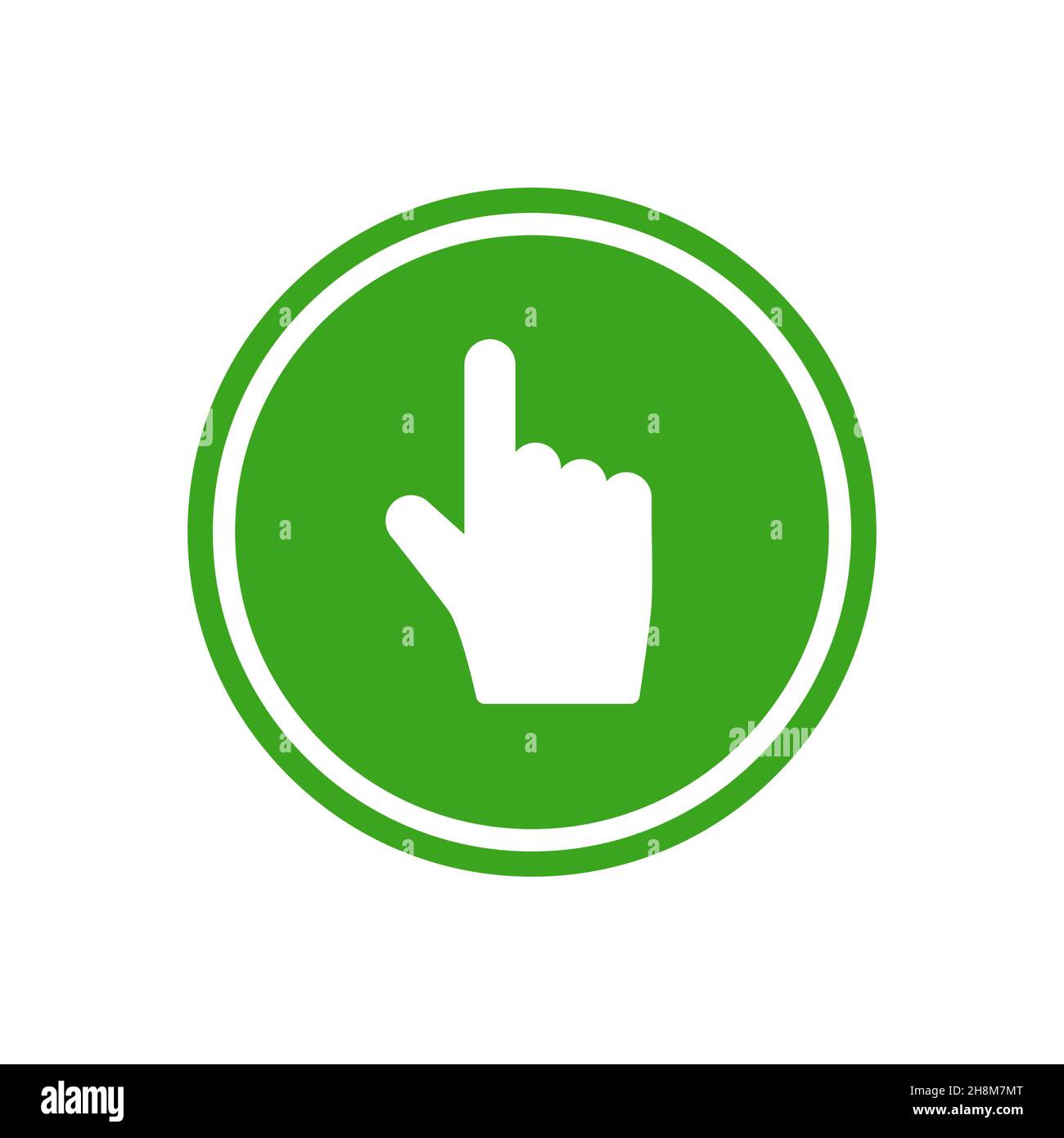 Hand points up in green ciecle. Swipe up or scroll icon. Pointing hand ...