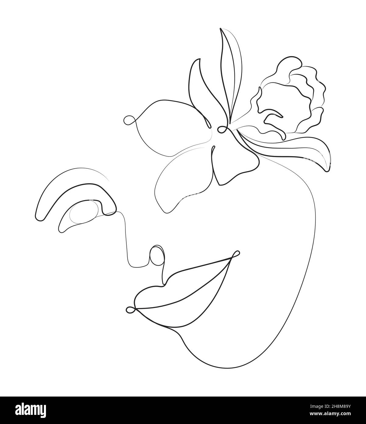 Boho women face vector. Surreal portrait, girl face with lotus ...