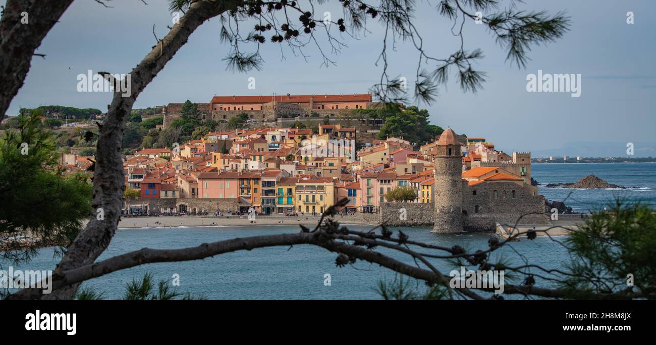 Old town of Collioure, France, a popular resort town on Mediterranean ...