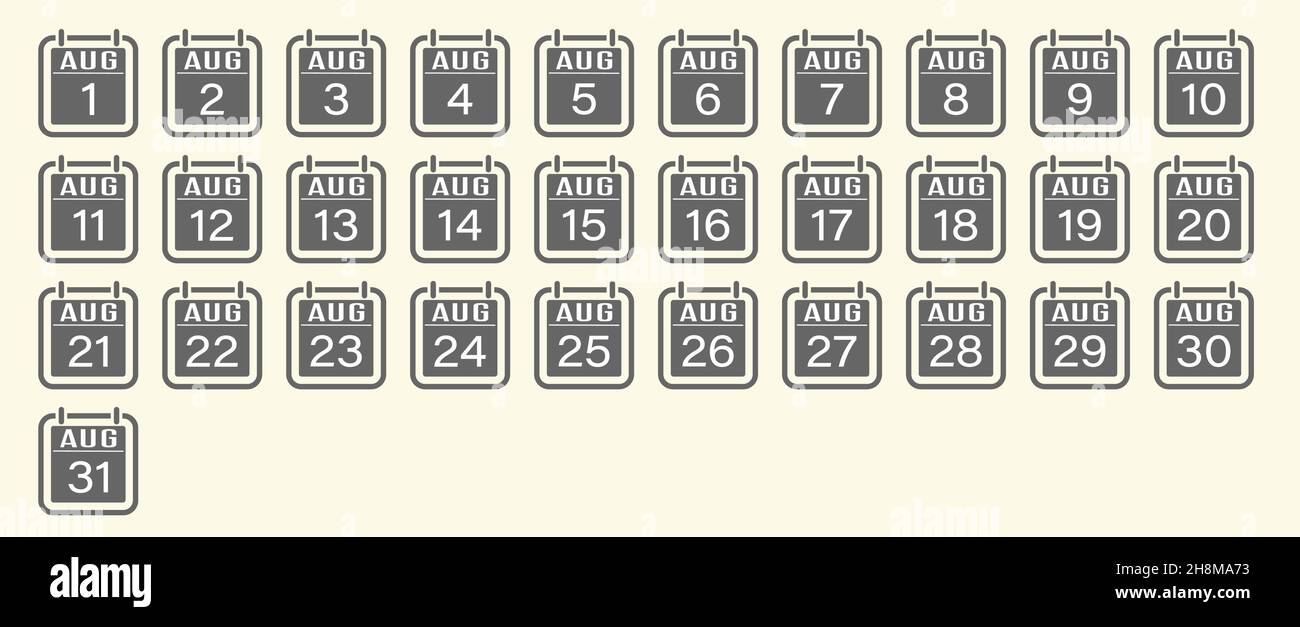 August is a month with numbers. A set of calendar sheets for a website ...