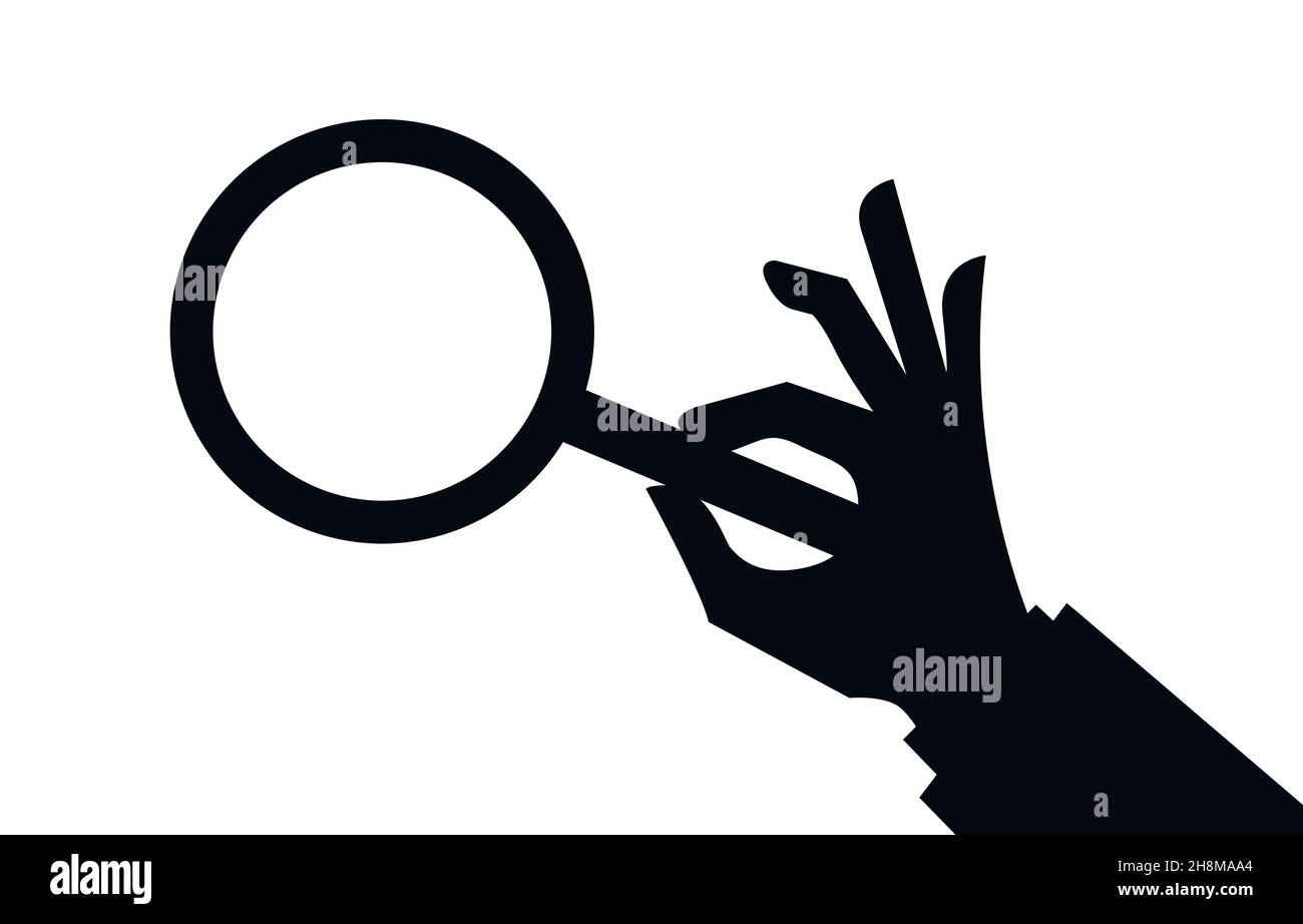 Searching concepts with hand using magnifying glass on white background ...