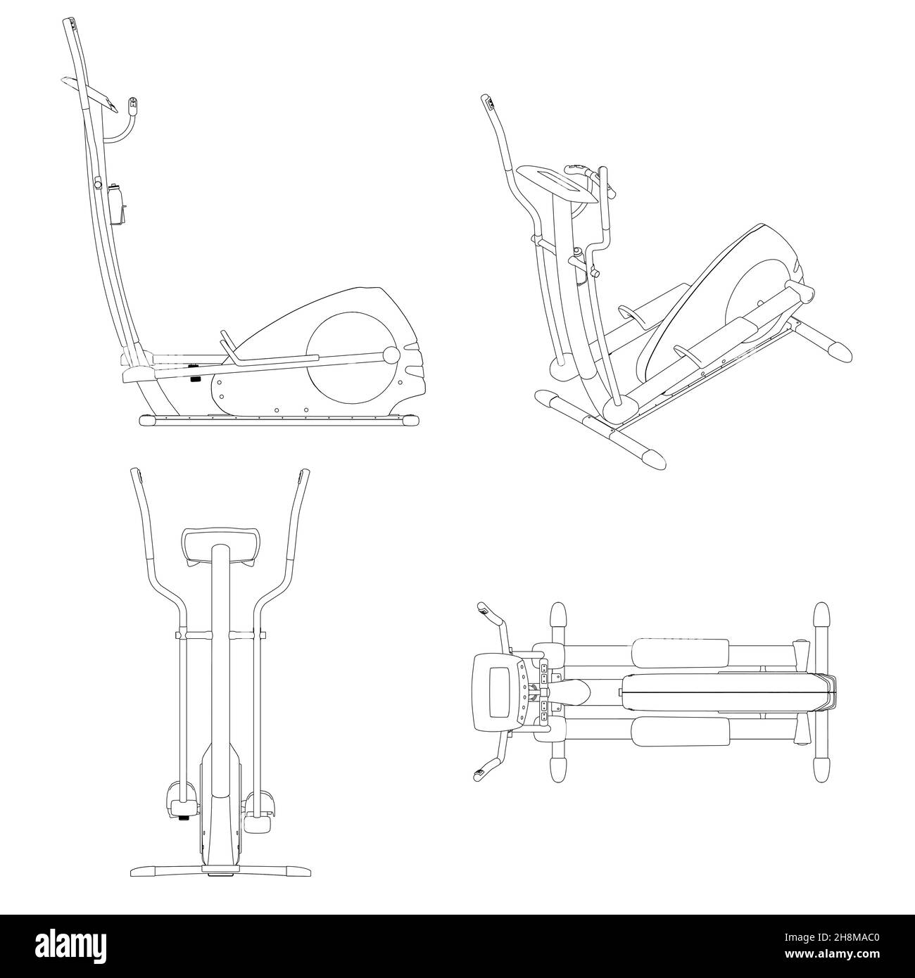 Set with the contours of the jogging machine from black lines Isolated ...