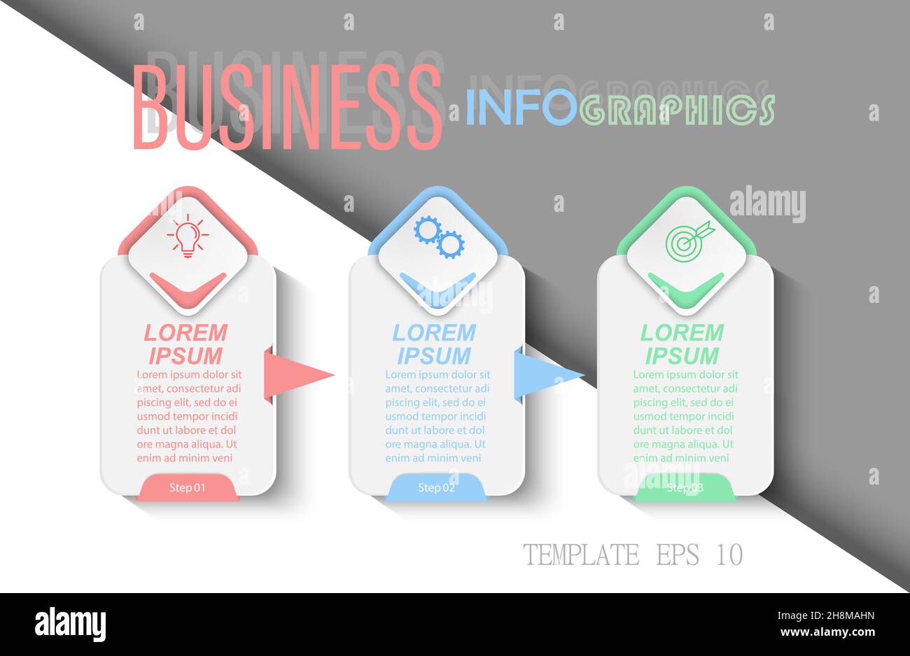 Infographics with pictograms. Template of 3 stages of business ...
