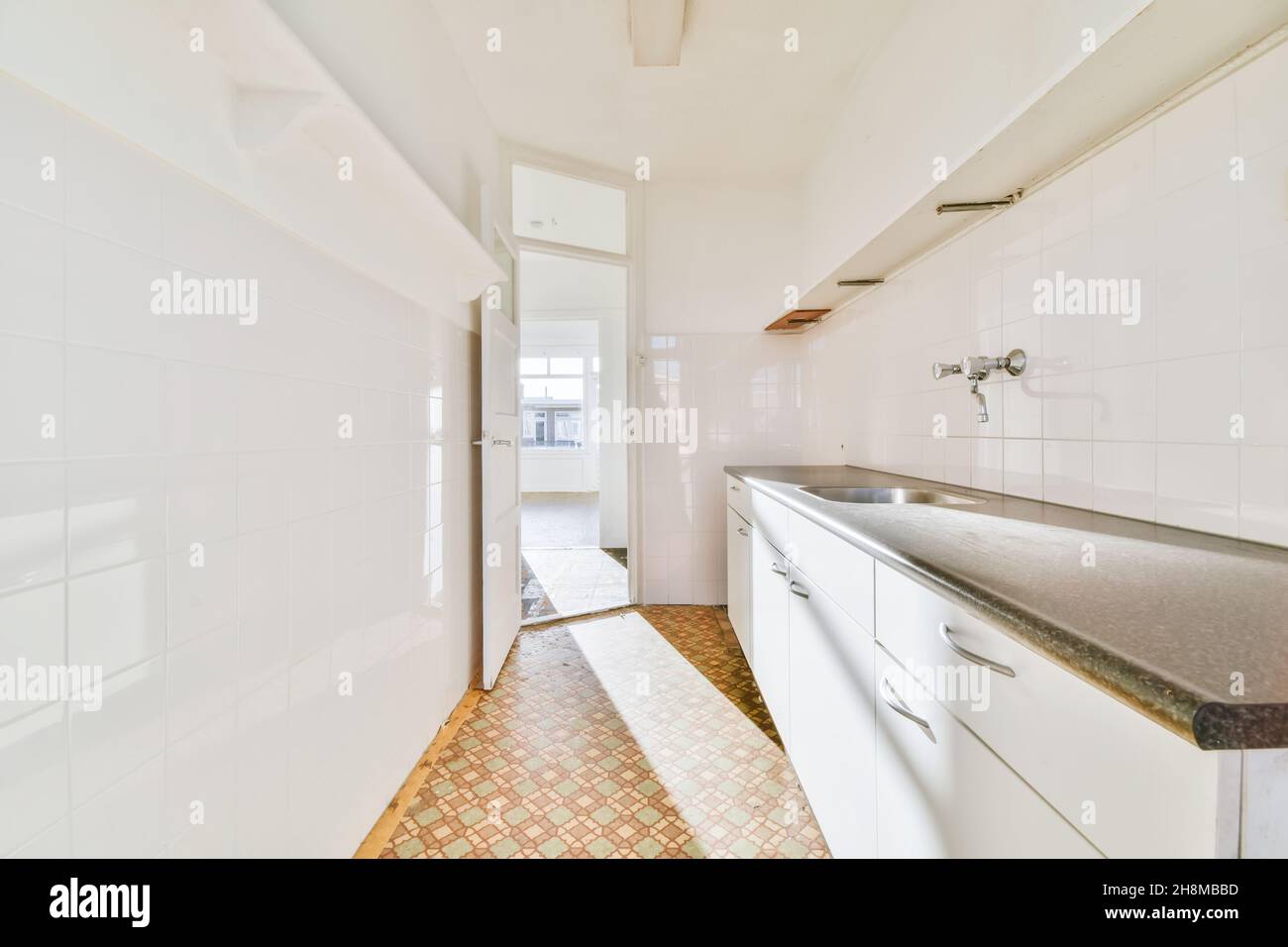 Interior of empty home kitchen with contemporary appliances Stock Photo ...