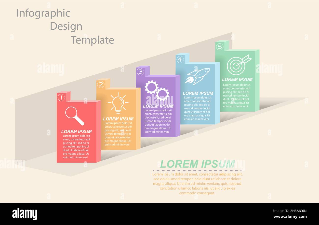 Infographics with pictograms. Template of 5 stages of business ...