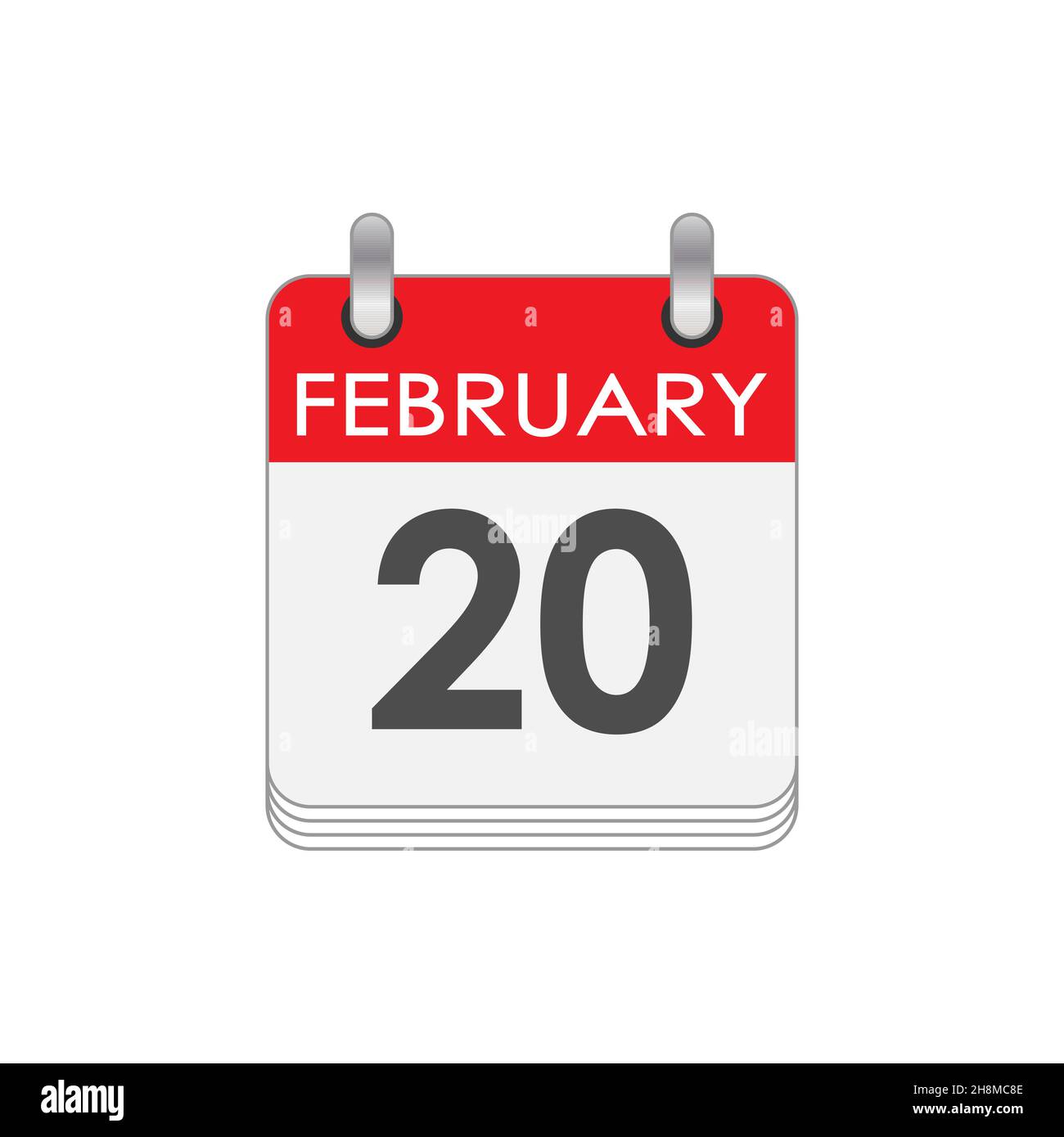 February 20. A leaf of the flip calendar with the date of February 20 ...