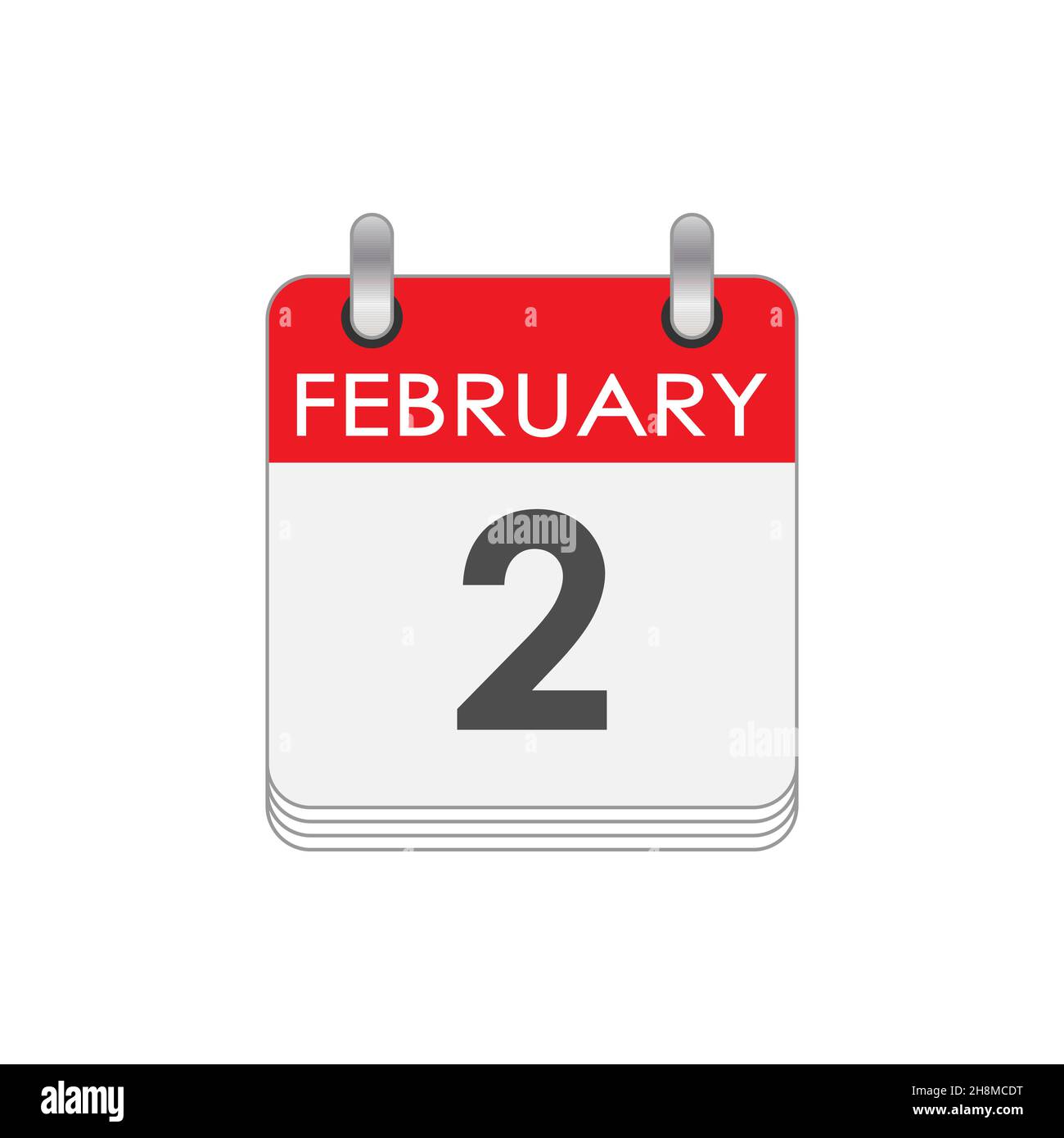 February 2. A leaf of the flip calendar with the date of February 2 ...