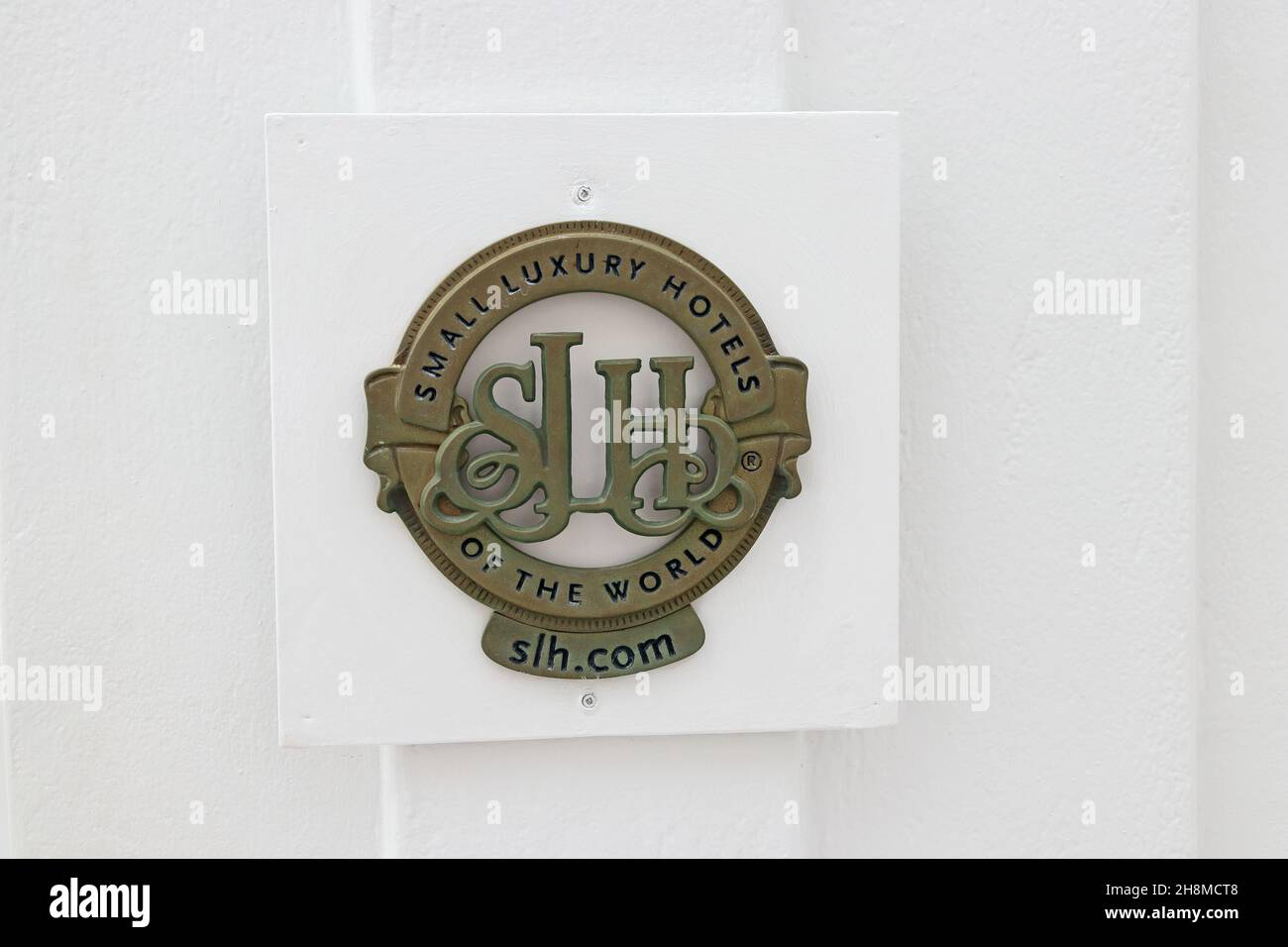 Brass plaque showinging emblem of Small Luxury Hotels of the World ...