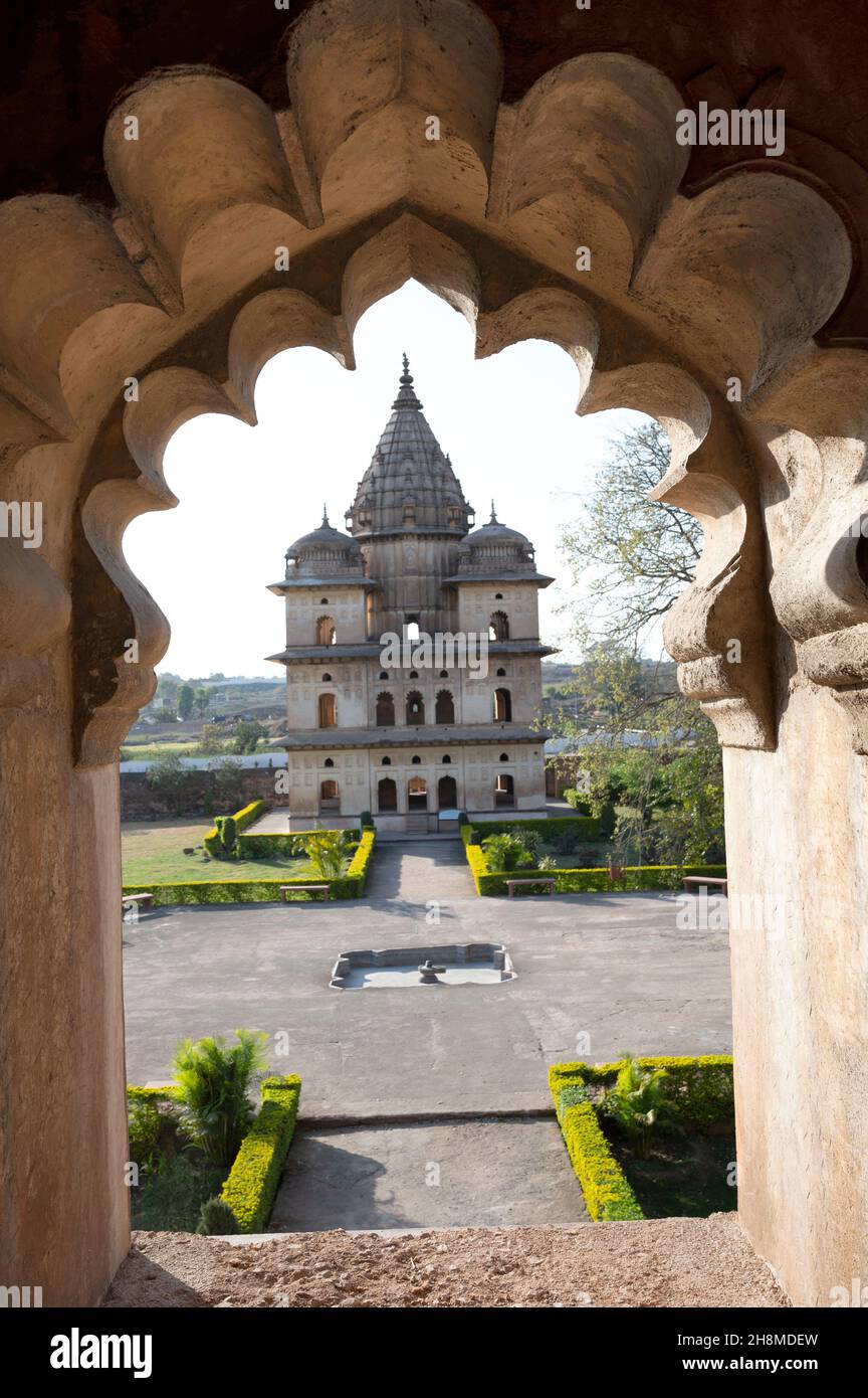 Exterior view of Chhatri or centopath at Orchha. Madhya Pradesh. India ...