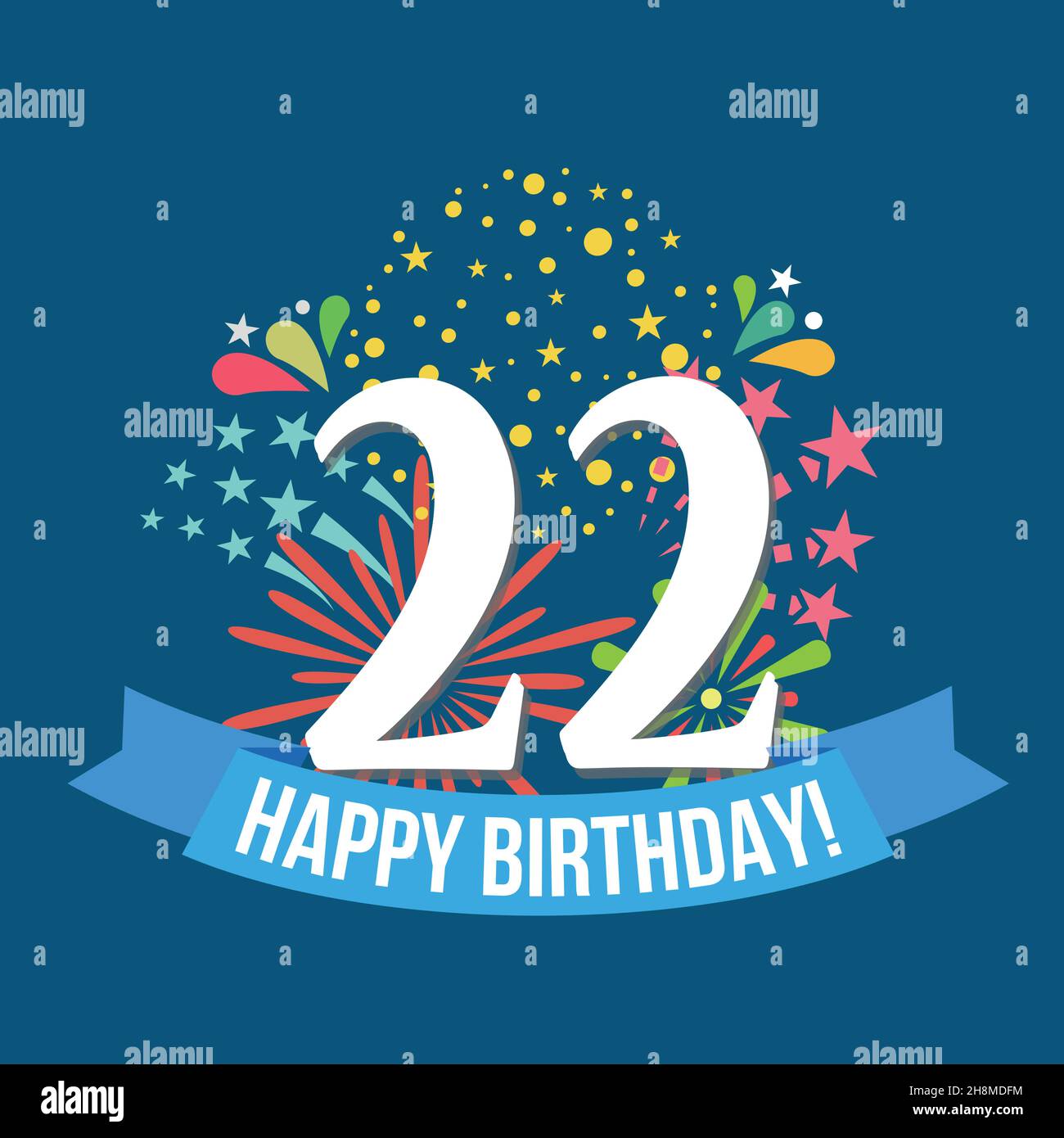 Template 22 birthday celebration and abstract text on white background ...