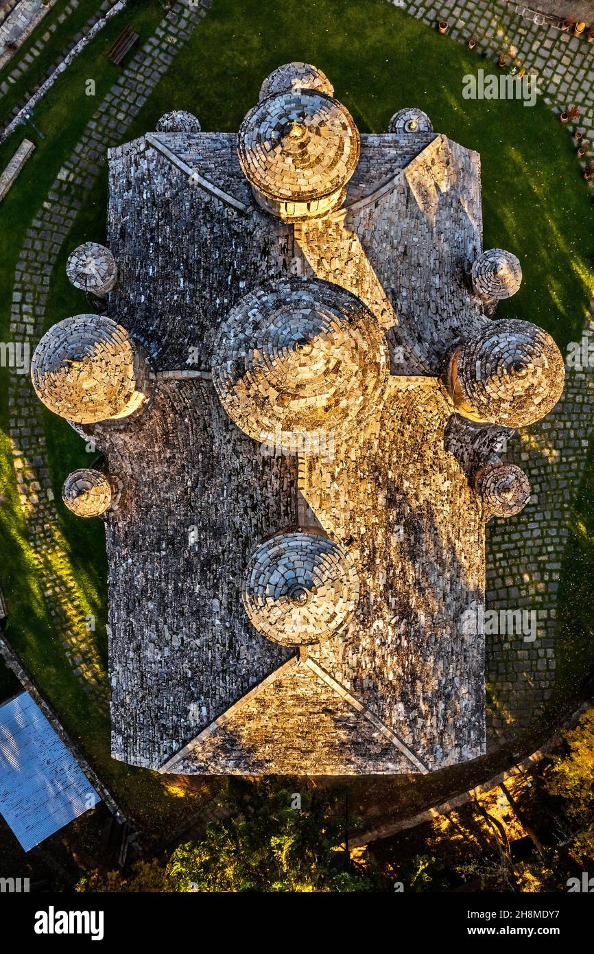 Top view of the church of the Holy Cross and its 13 domes, between ...