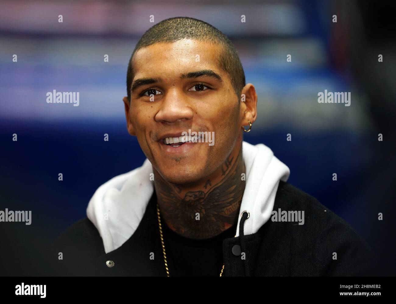 Conor Benn is interviewed before a workout at his gym in Stapleford ...