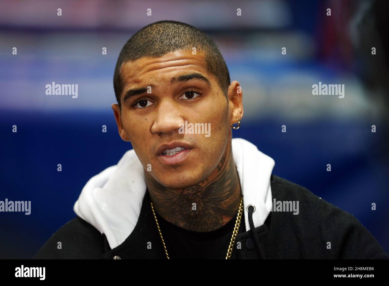 Conor Benn is interviewed before a workout at his gym in Stapleford ...